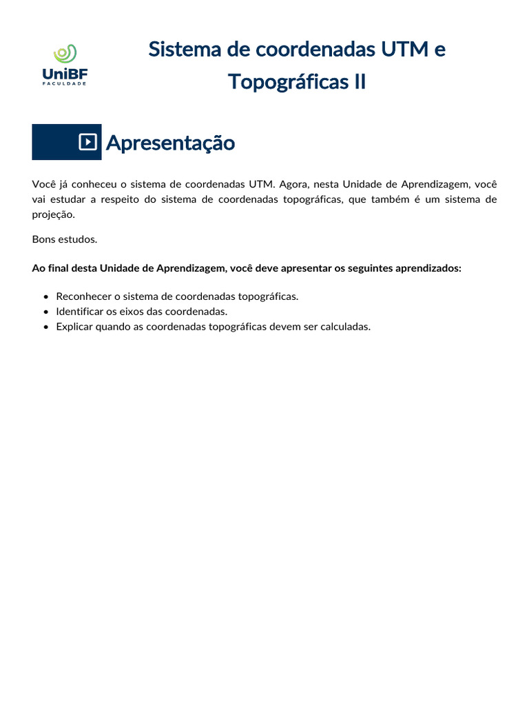 Sistema de Coordenadas UTM e Topográficas | PDF | Sistema de coordenada ...