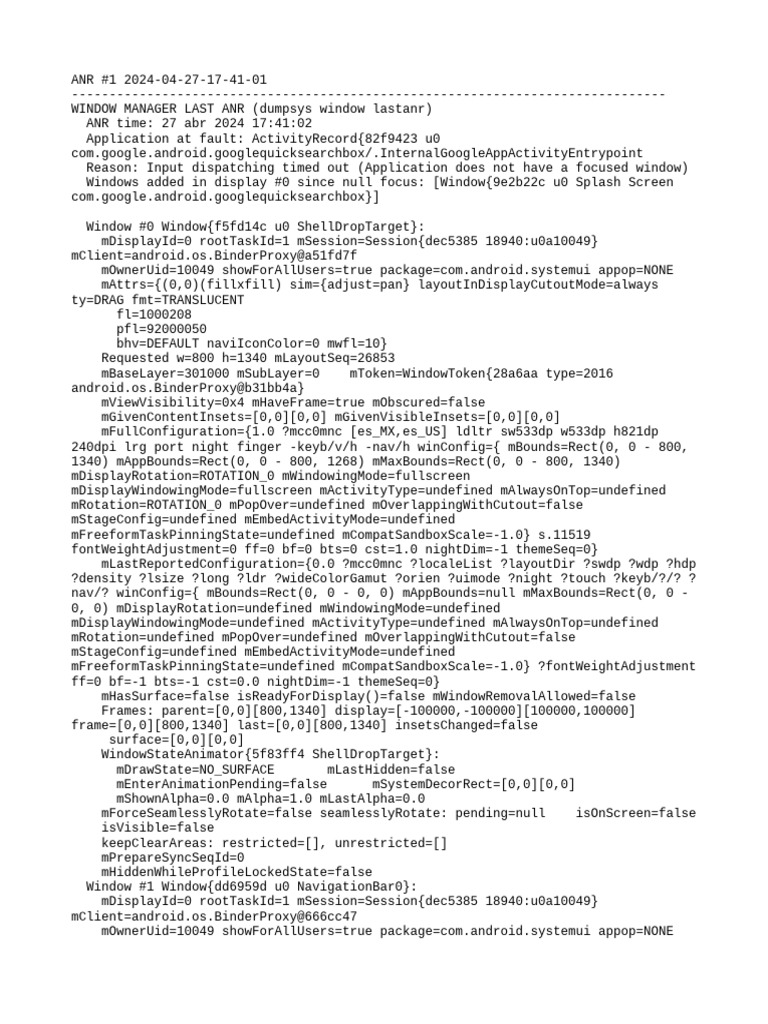 Dumpsys ANR WindowManager | PDF | Mobile Phones | Embedded Linux Distributions