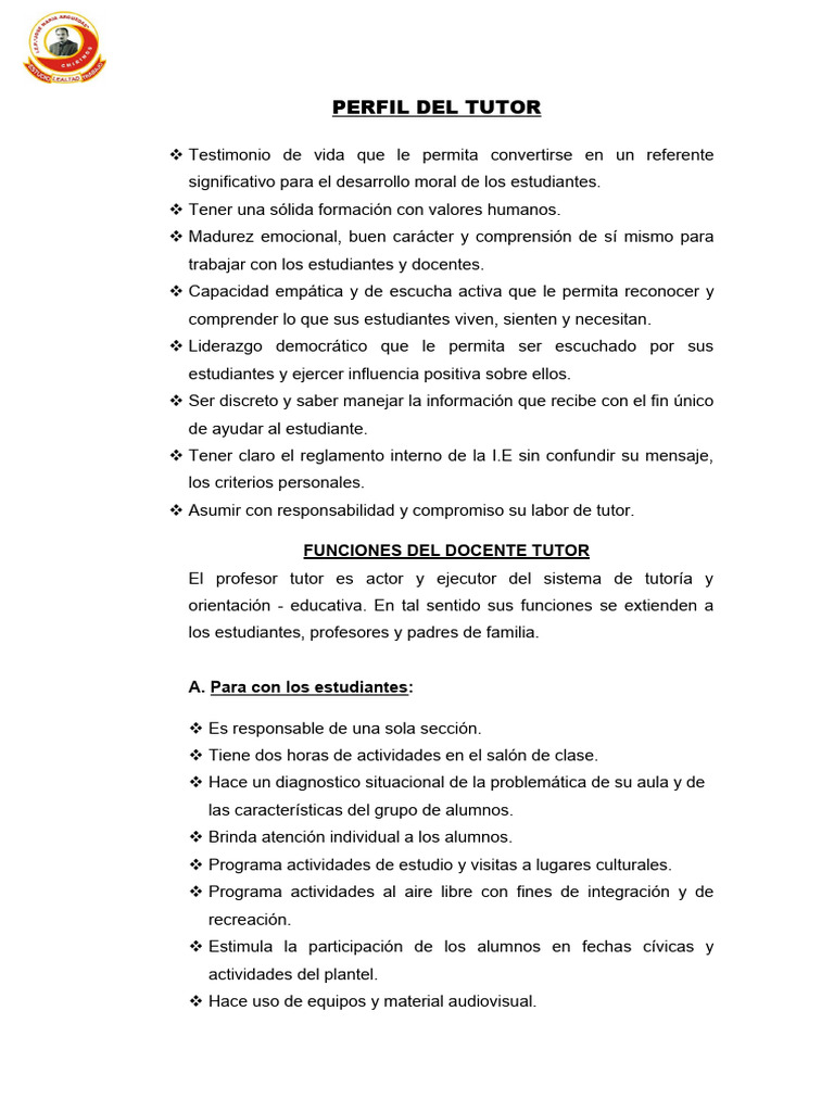 Funciones Del Tutor | PDF | Maestros | Salón de clases