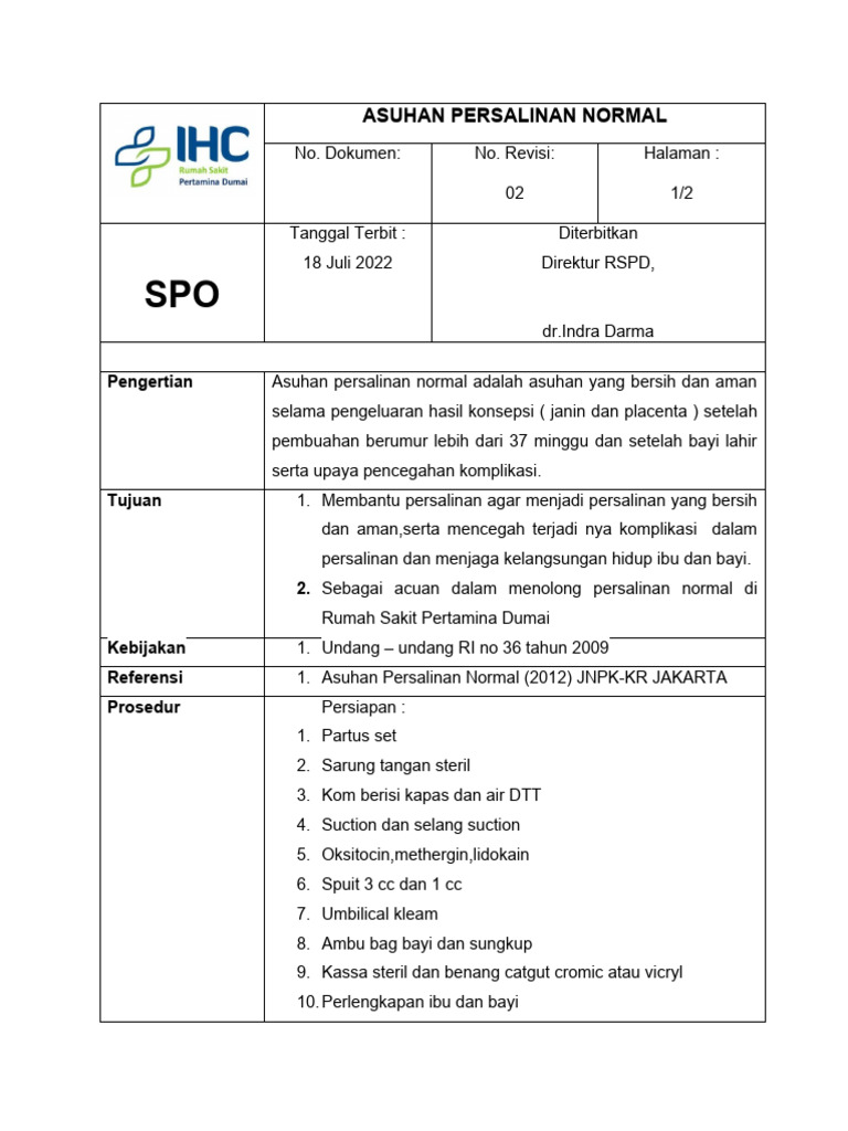 ASUHAN PERSALINAN NORMAL Spo | PDF