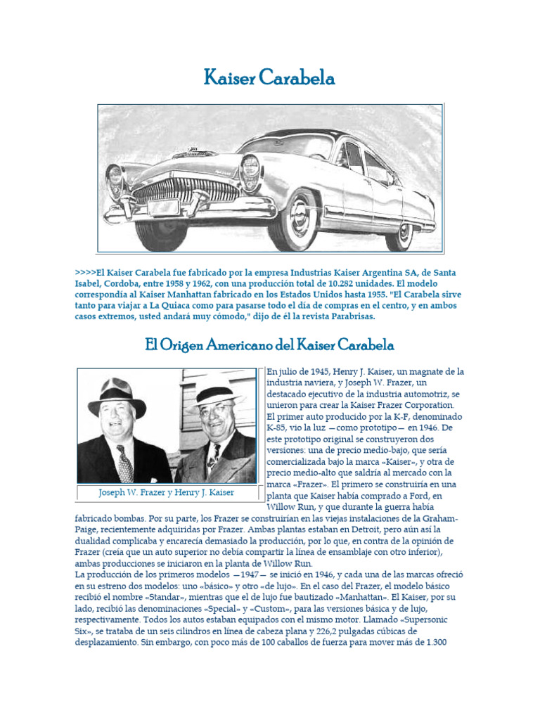 Kaiser Carabela Historia y Datos | PDF | Vehículo de motor | Coche