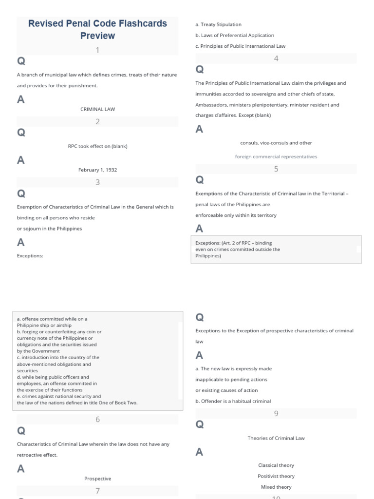 Revised Penal Code Falsh Card | PDF | Self Defense | Crimes