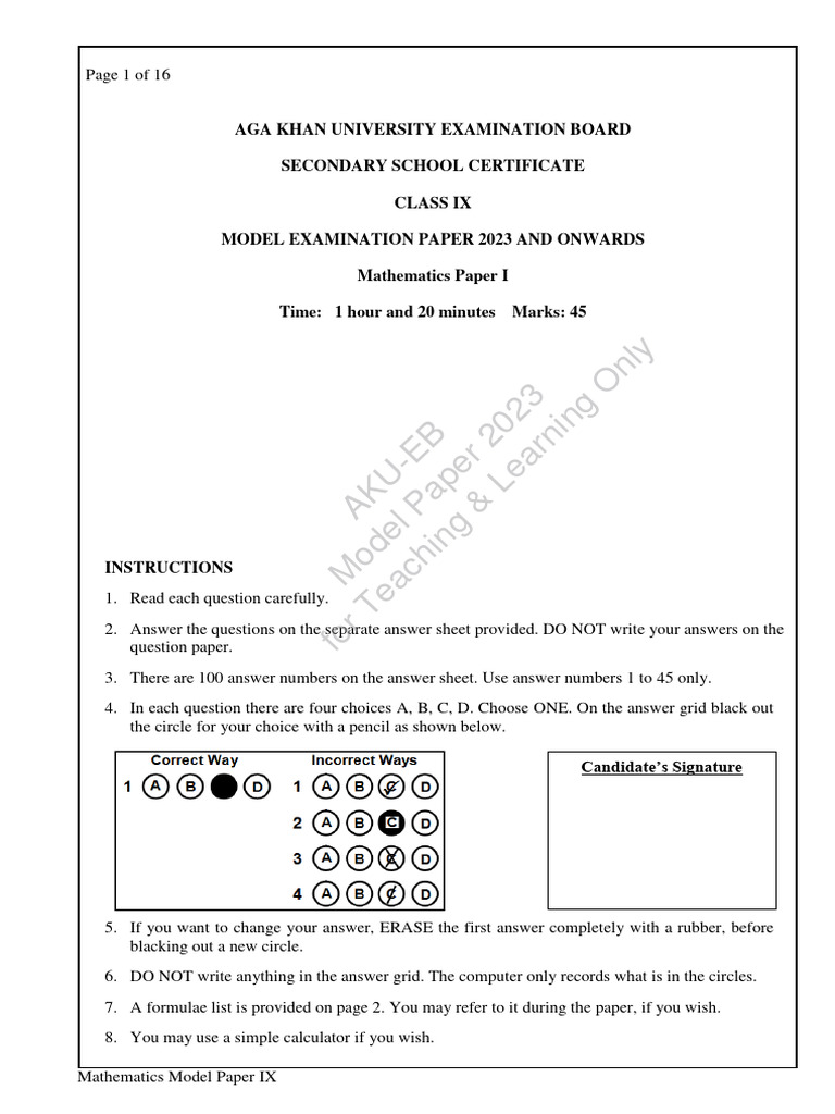 Mathematics Model Paper IX (Paper I) | PDF | Logarithm | Factorization