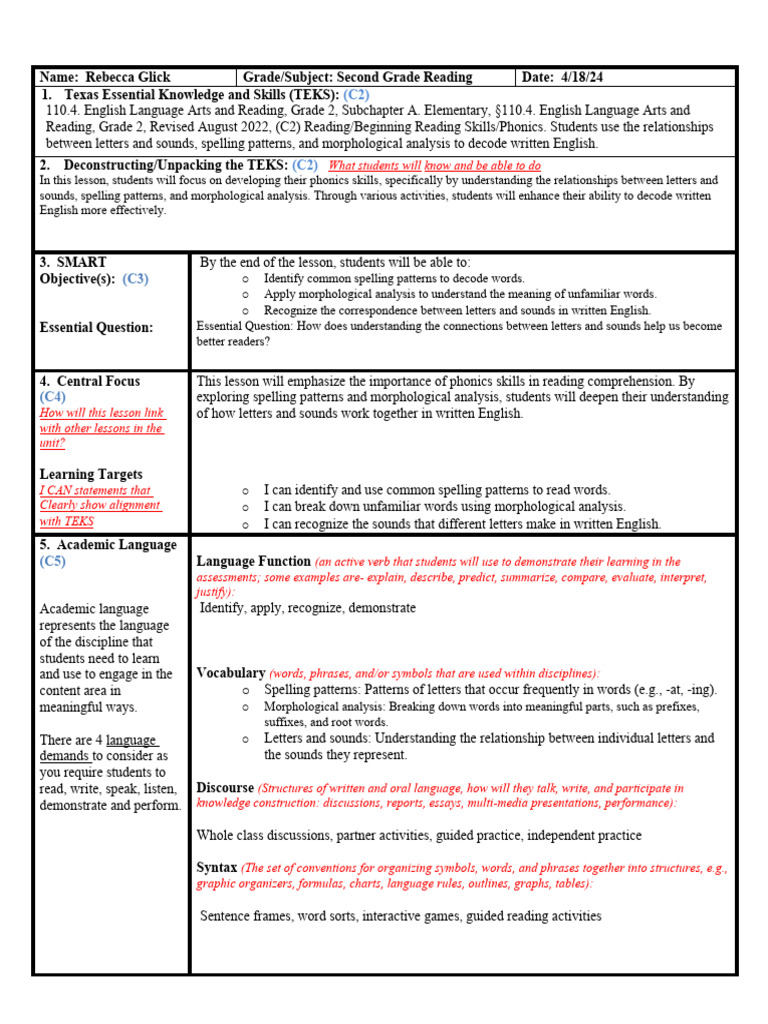 My Lesson Plan Guide LPG - 1 1 | PDF | Phonics | Reading Comprehension