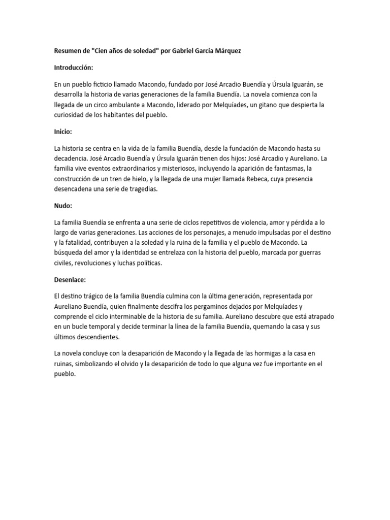 Resumen de 100 Años de Soledad | PDF