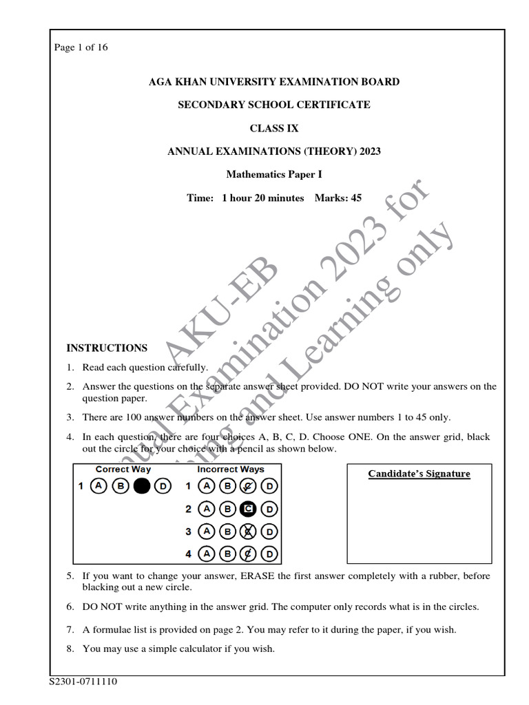 AKU-EB Class IX Math Exam 2023 | PDF | Logarithm | Mathematical Concepts