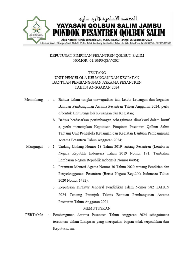 Keputusan Pengelolaan Keuangan Pesantren | PDF