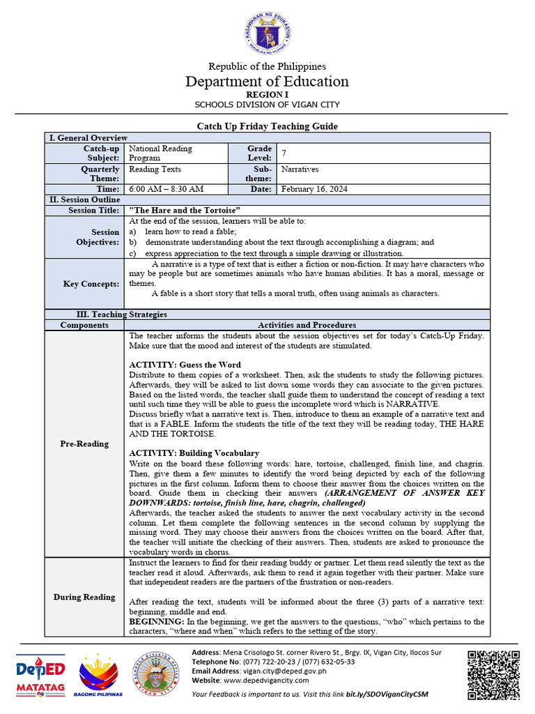 Catch-Up Teaching Guide: Fable Lesson | PDF | Narrative | Fable