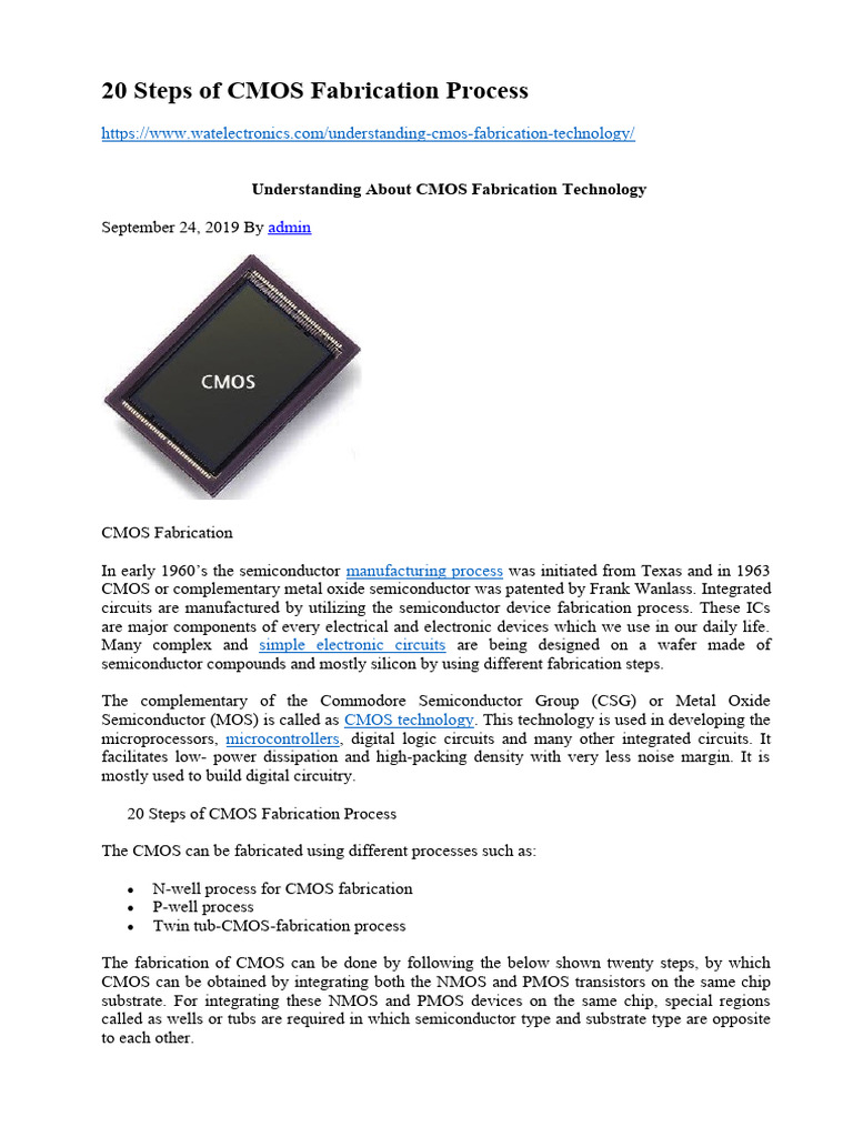 20 Steps of CMOS Fabrication Process | PDF | Cmos | Mosfet