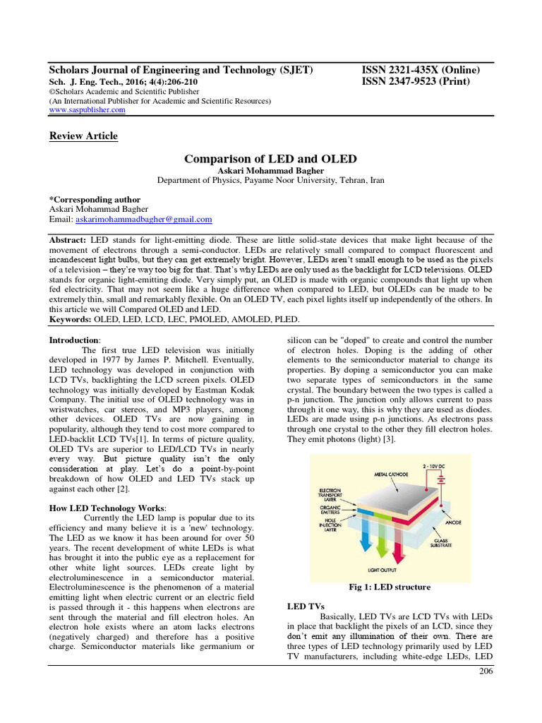 SJET44206-Comparision of LED and OLED | PDF | Oled | Light Emitting Diode