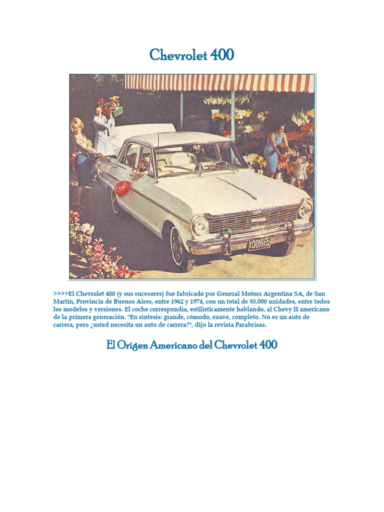 Chevrolet 400 Historia y Datos | PDF | Vehículos | Vehículo de motor