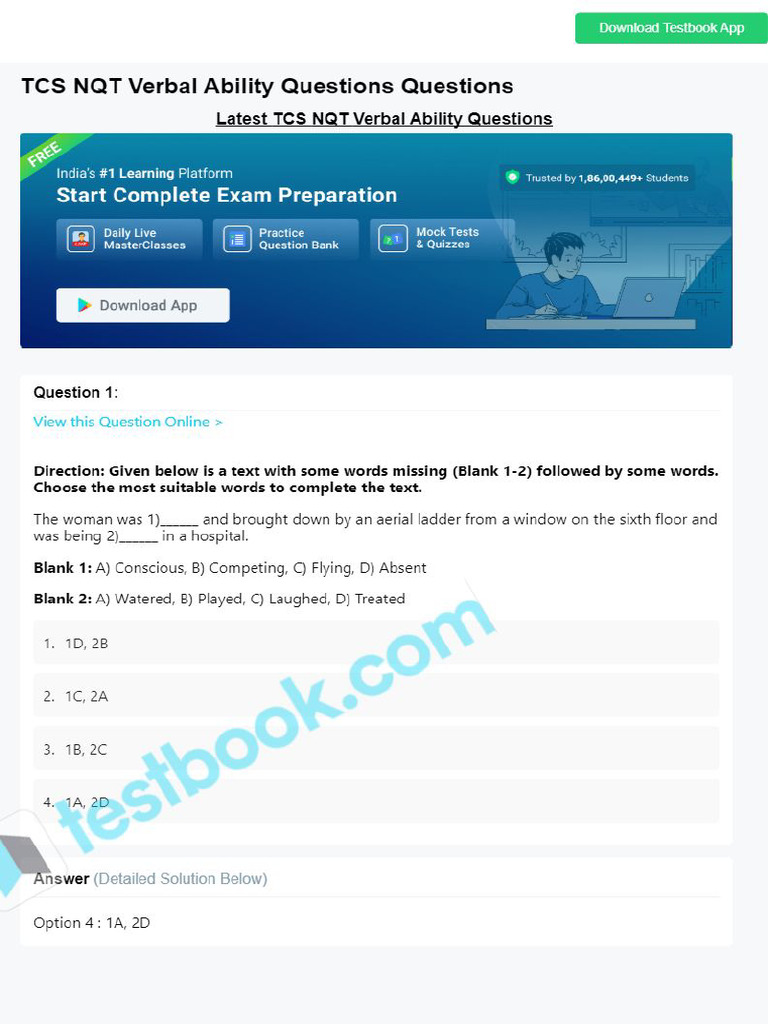 Tcs NQT Verbal Ability Questions 64c901a626a7349e5ed6ecb9 | PDF