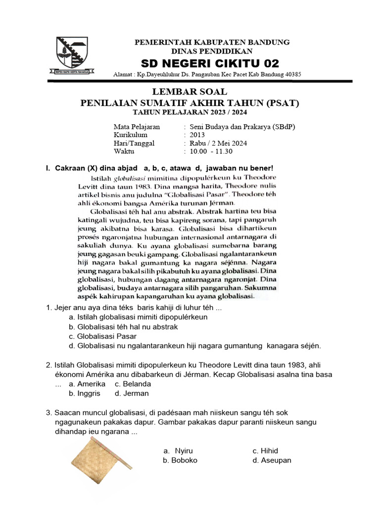 Soal PSAT Sunda | PDF