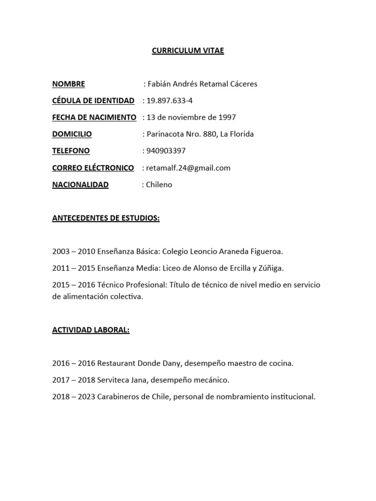 CV de Fabián Retamal Cáceres | PDF
