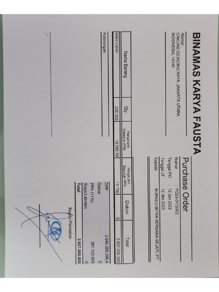 PO-Inv-Bukti Bayar PT Binamas Karya Fausta 1 | PDF