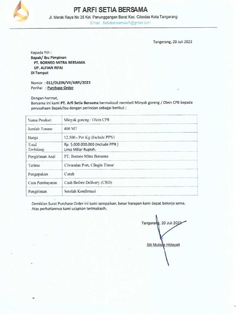 PO-Inv-Bukti Bayar PT Arfi Setia Bersama 1 | PDF