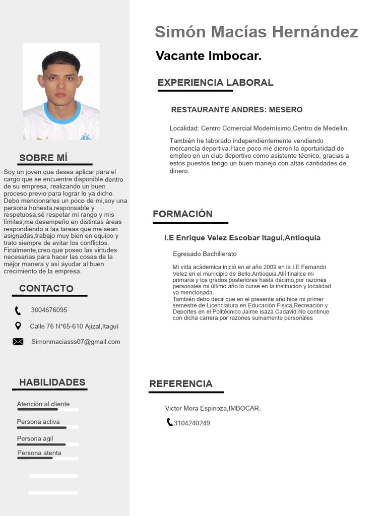 Hoja de Vida Simón | PDF
