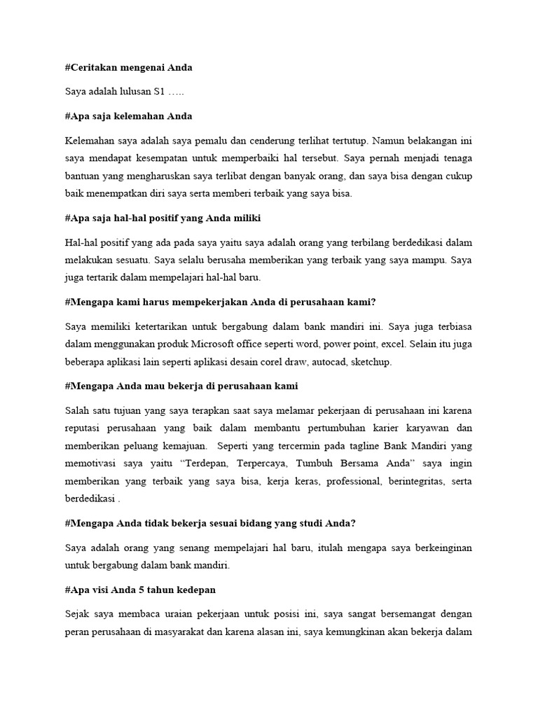 Interview Awal Mandiri Bank | PDF