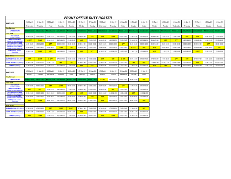 Fo Duty Roster - May 2024 | PDF