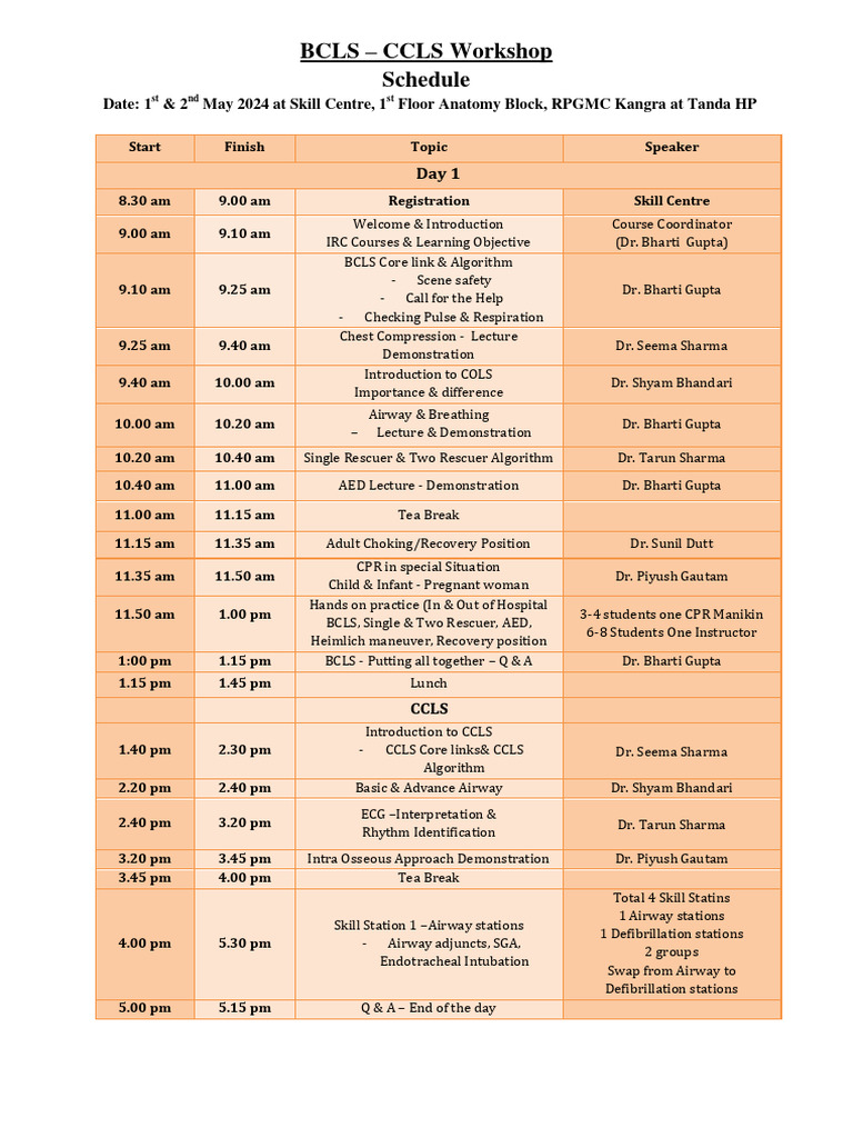 BCLS - CCLS Course Schedule | PDF | Cardiopulmonary Resuscitation ...