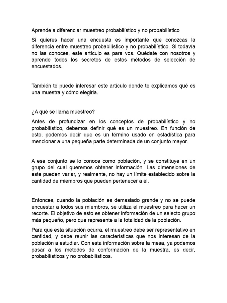 Muestro Probabilístico y No Probabilístico | Descargar gratis PDF ...