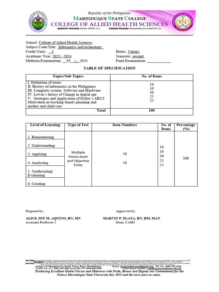 Informatics Midterm-Exam With Answers | PDF | Computer Science | Health Informatics