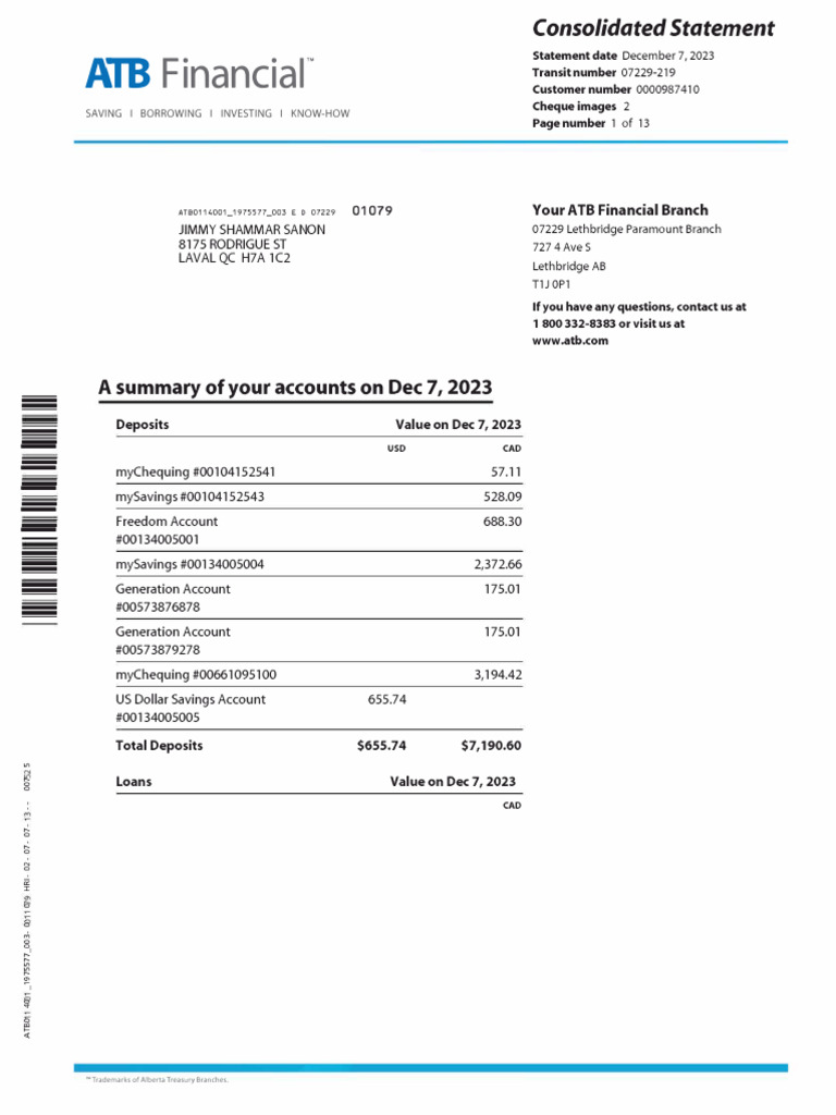 ATB Financial Account Summary 2023 | PDF | Financial Markets | Personal ...