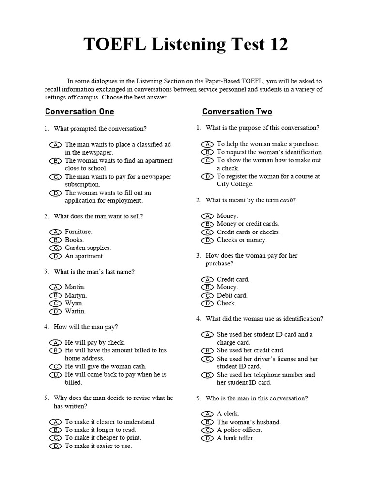 TOEFL Listening Test 12 | PDF | Test Of English As A Foreign Language ...