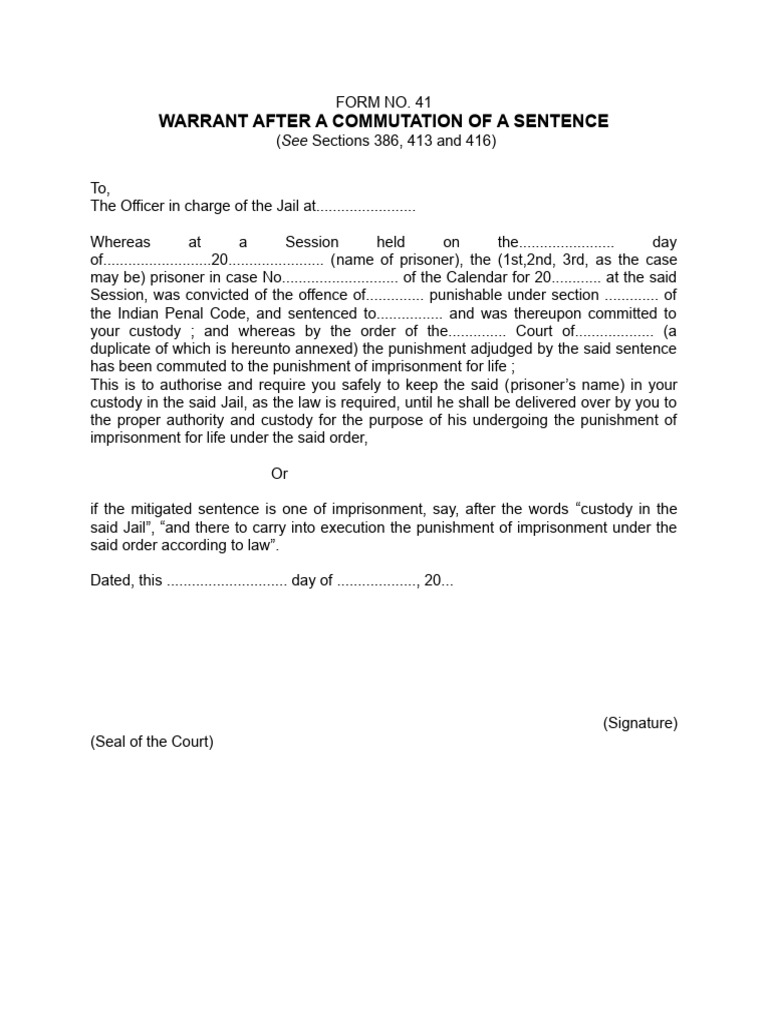Warrant for Commuted Sentence Execution | PDF