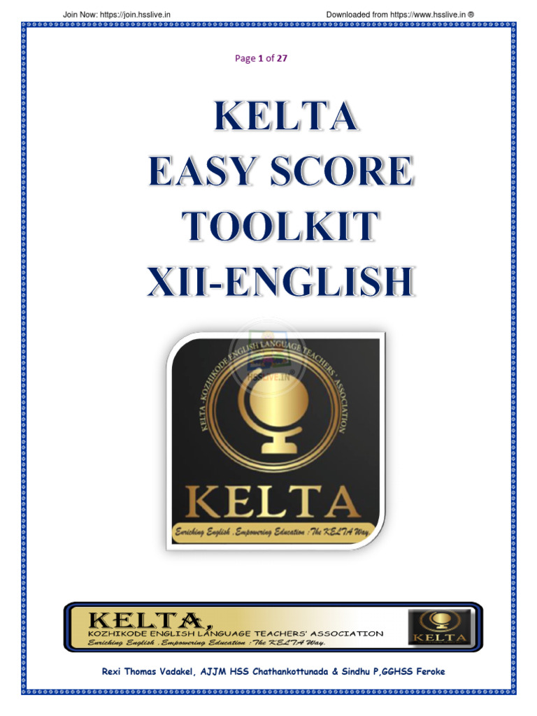 Hsslive Xii Kelta Easy Score Tool Kit | PDF