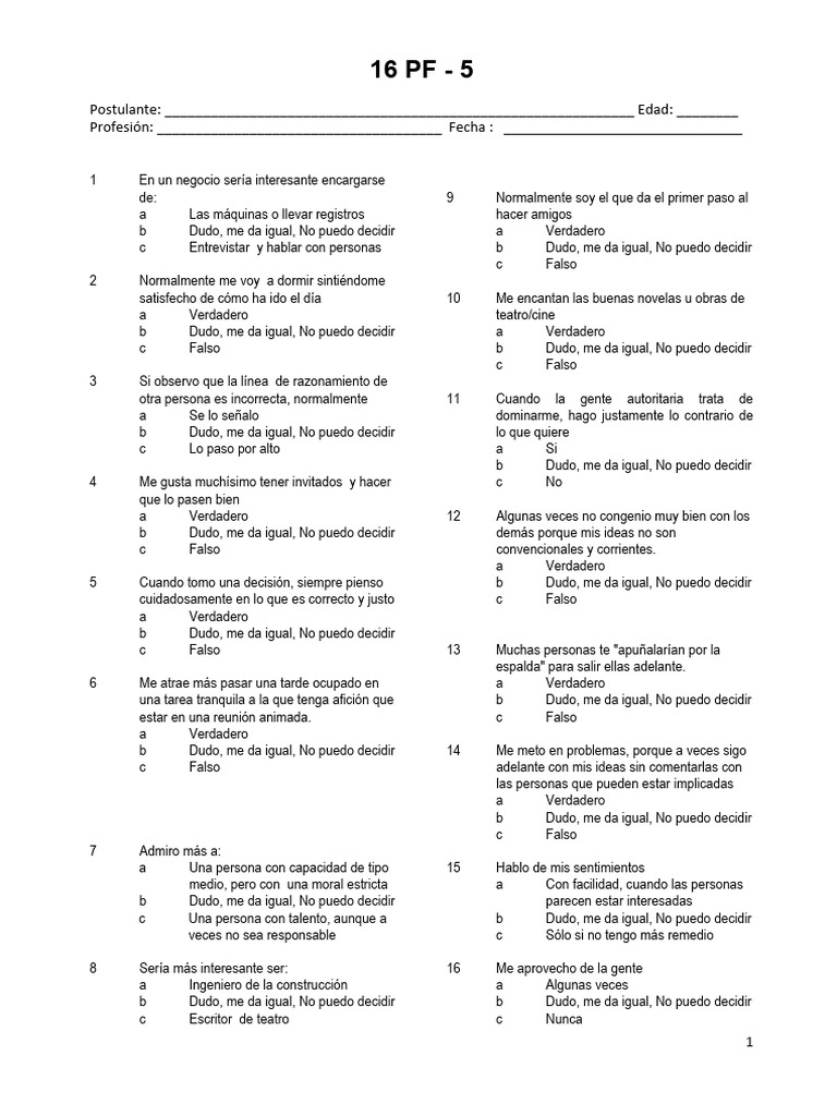 Cuadernillo 16 PF 5 | PDF