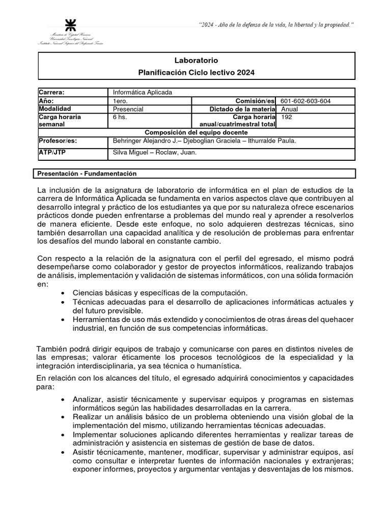 Laboratorio Planif 2024 | PDF | Bases de datos | Ciencias de la Computación