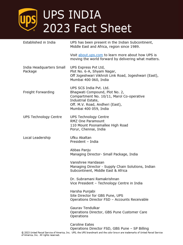 2023 India Fact Sheet | PDF | United Parcel Service | Logistics