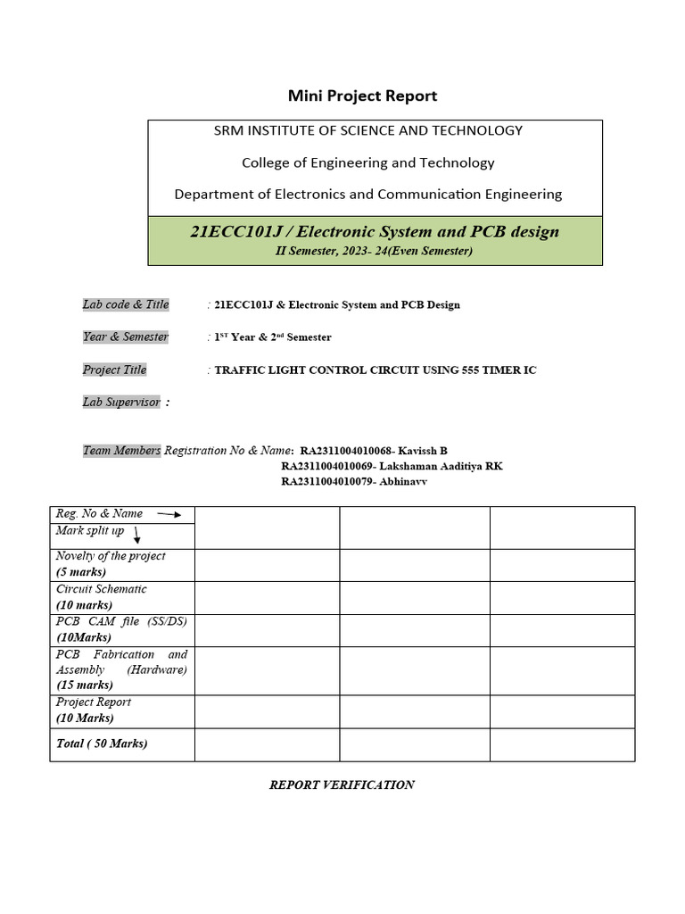 Mini Project Report | PDF | Traffic Light | Timer