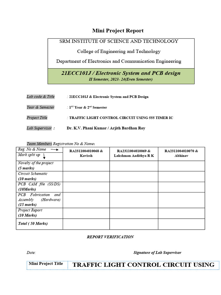Mini Project Report-Edited | PDF | Traffic Light | Electronic Circuits