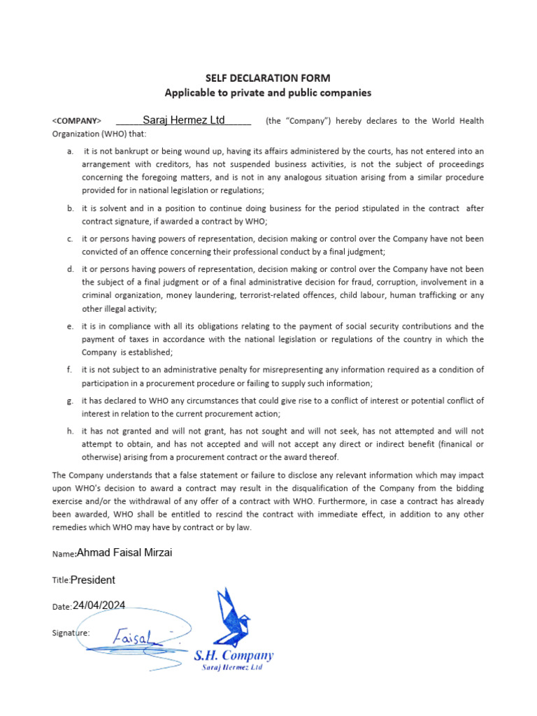 Annex E - Self-Declaration Form | PDF