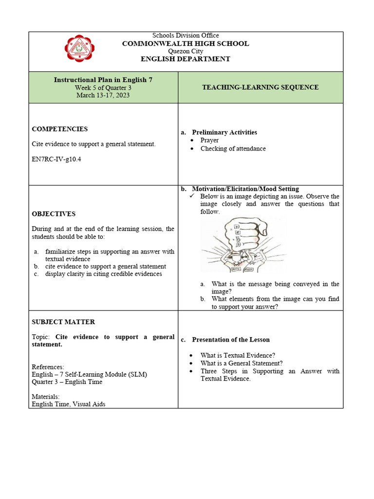 Grade 7 Lesson Plan q3 | PDF | Education Theory | Cognitive Psychology