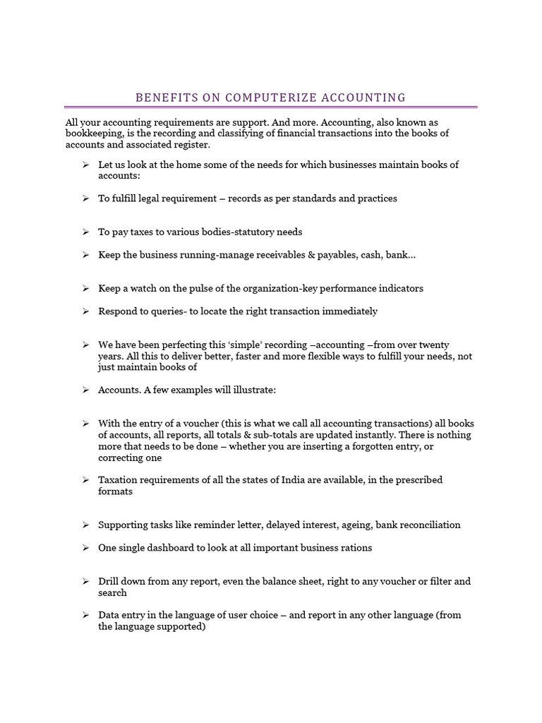 Benefits On Computerize Accounting | PDF | Valuation (Finance) | Banks