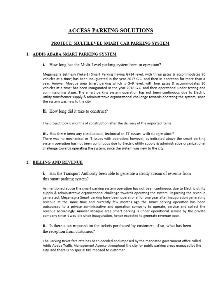 Addis Ababa Smart Parking System Overview | PDF | Parking | Payments