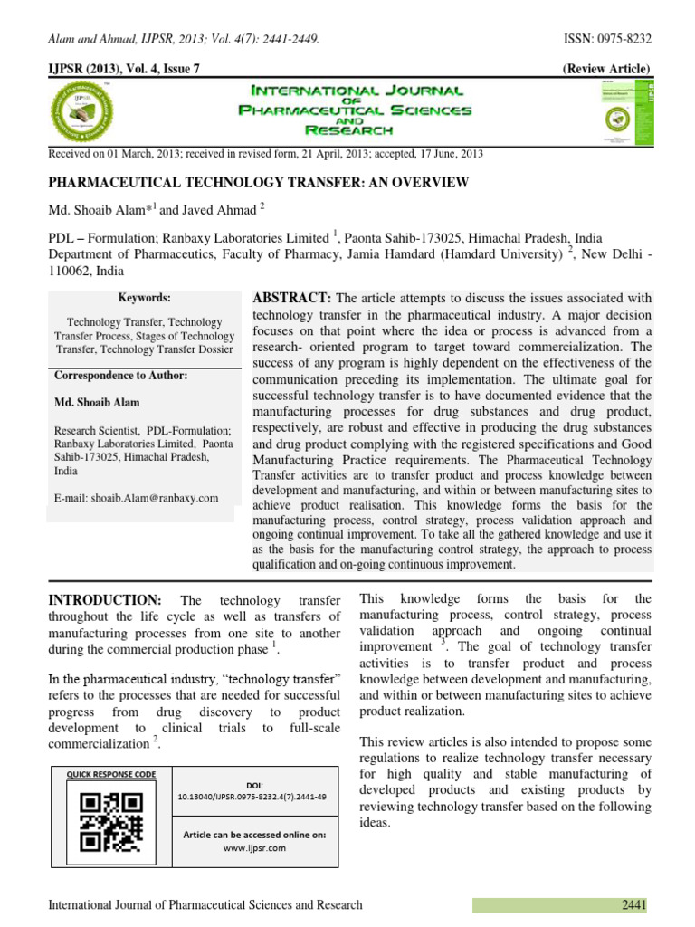 Overview of Pharmaceutical Technology Transfer | PDF | Verification And Validation | Phases Of ...