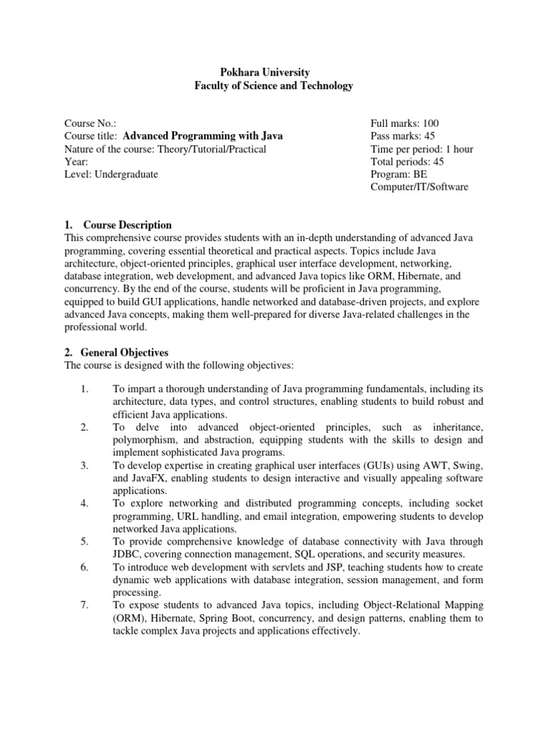 Advanced Programming With Java Pdf Java Programming Language Class Computer Programming 7686