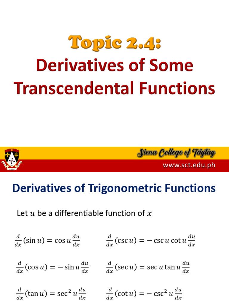 Topic 2.4-Derivatives of Some Transcendental Functions | PDF ...