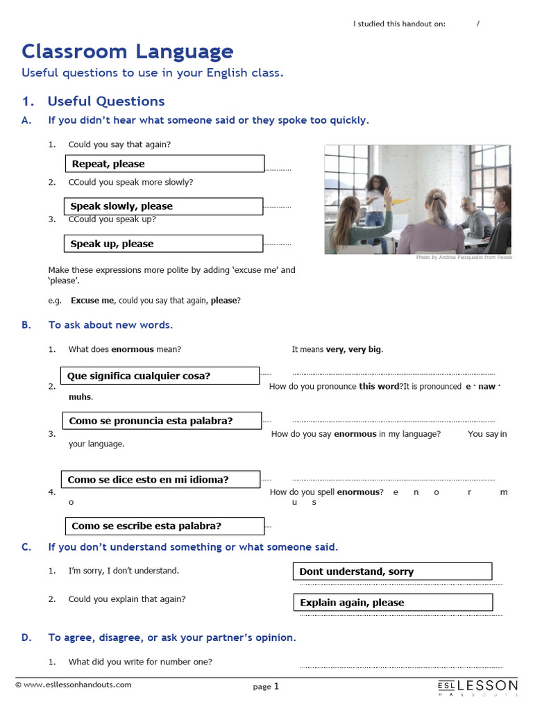 Classroom Language Student | PDF | Linguistics | Human Communication