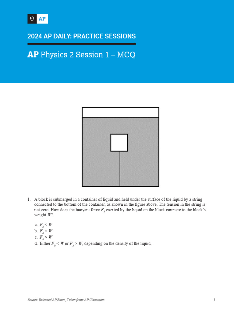 2024 AP Physics 2 MCQ Practice Sessions | PDF | Electron | Wavelength