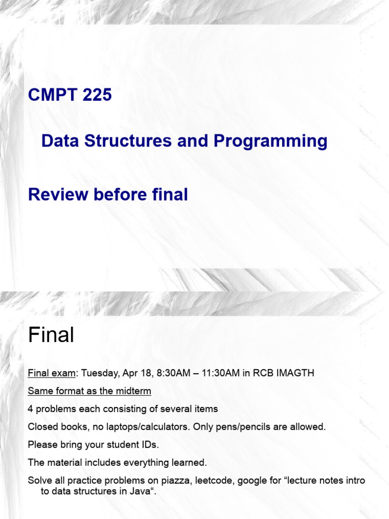 CMPT225 ReviewBeforeFinal | PDF | Algorithms And Data Structures | Algorithms