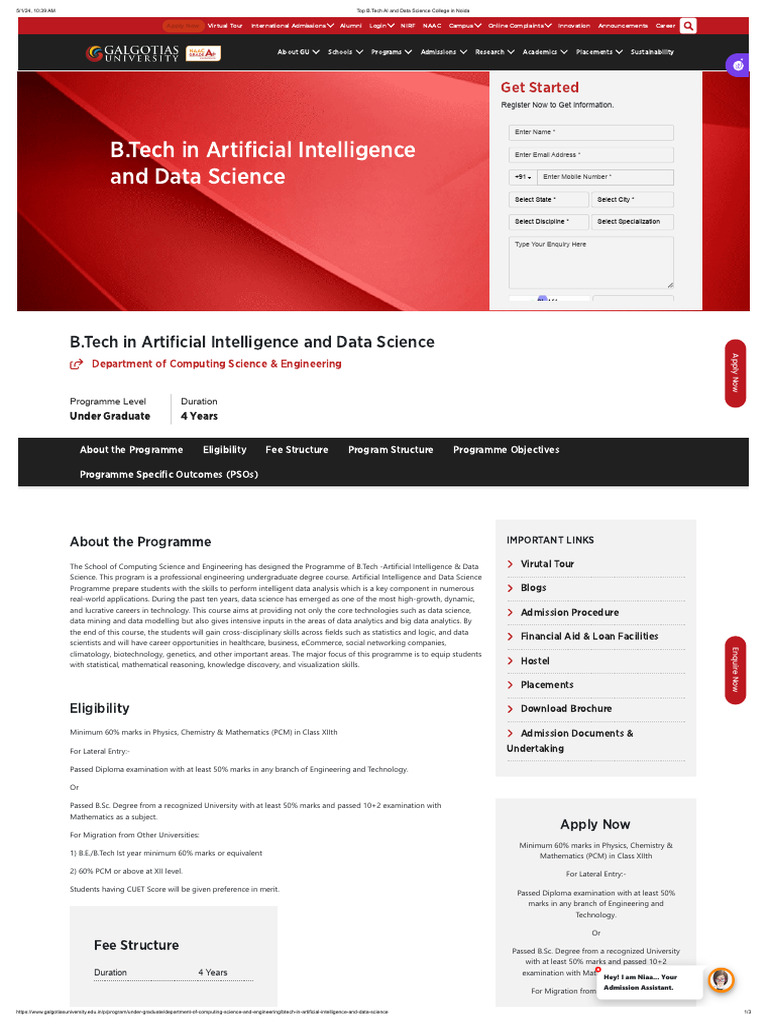 Best B.Tech Colleges For Data Science in Noida | PDF | Data Science | Artificial Intelligence