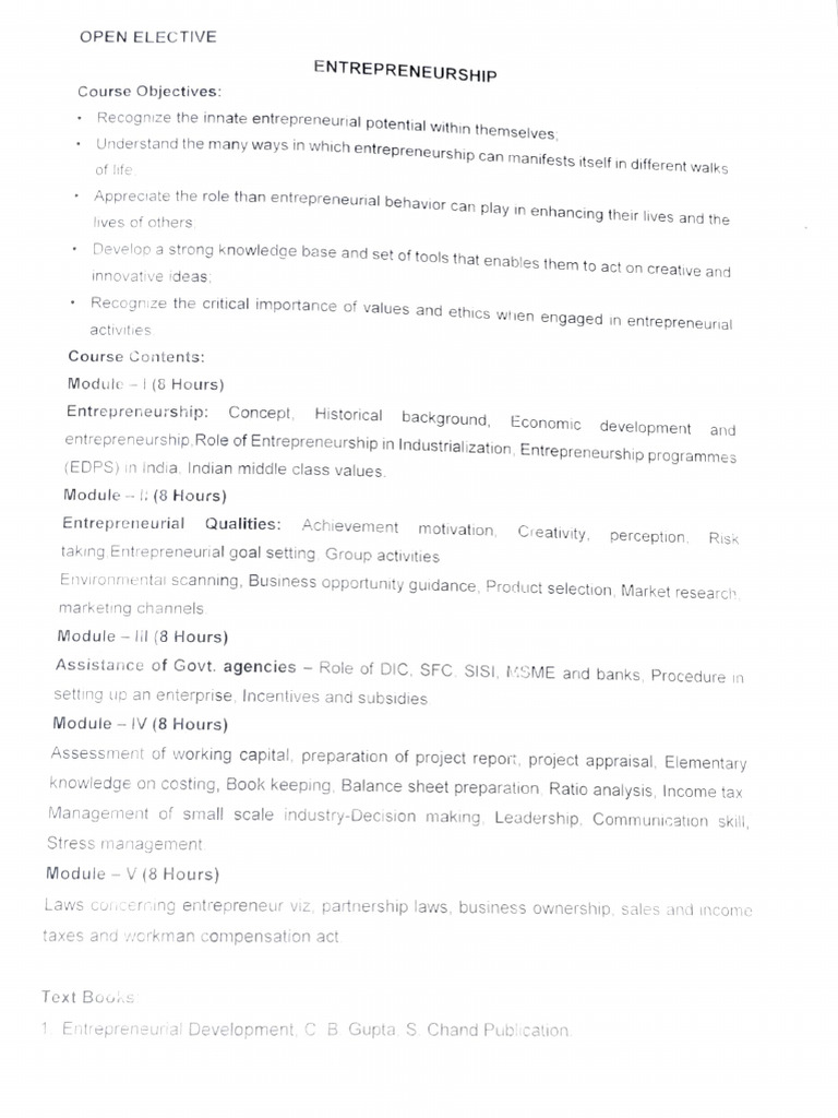 Entrepreneurship Syllabus | PDF | Entrepreneurship | Business