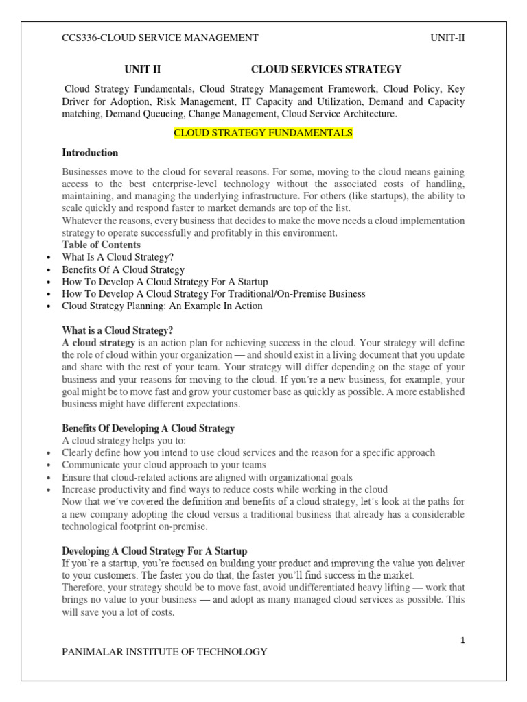 CSM - Unit Ii | PDF | Cloud Computing | Strategic Management