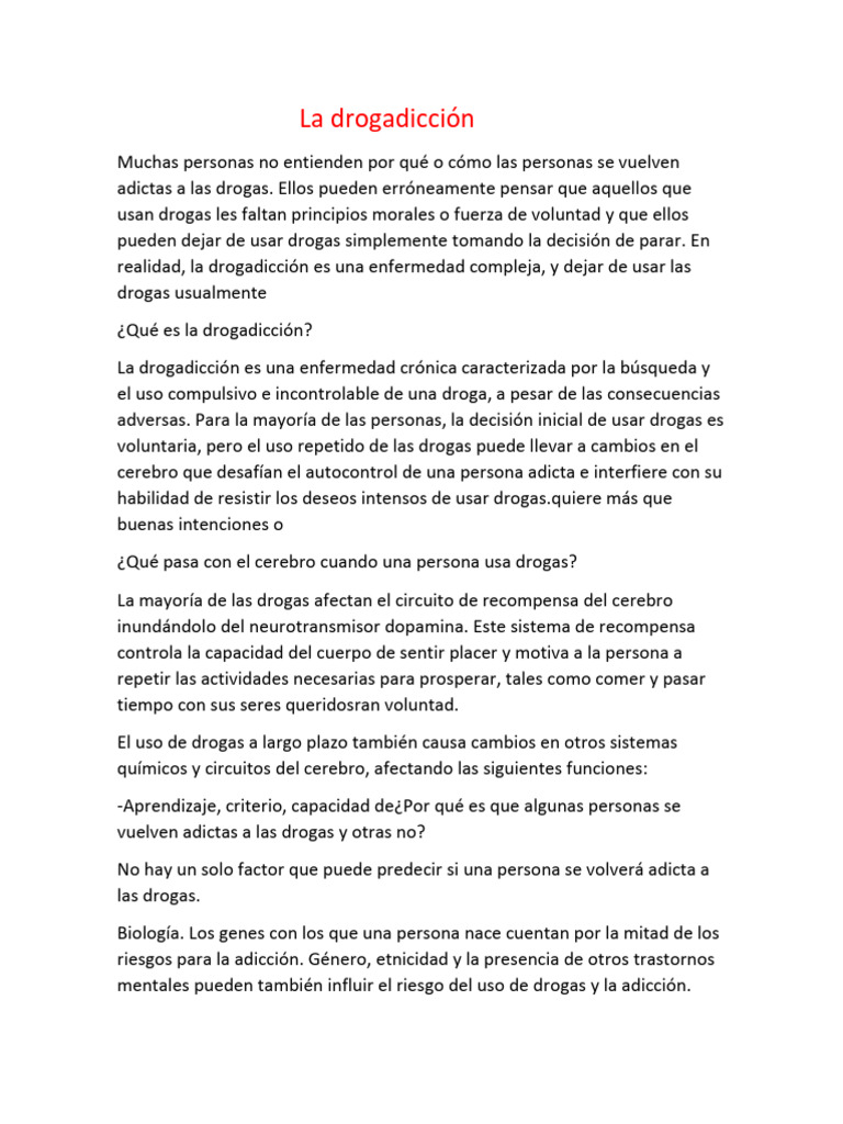 La Drogadicción | PDF | La dependencia de sustancias | Enfermedades y trastornos humanos