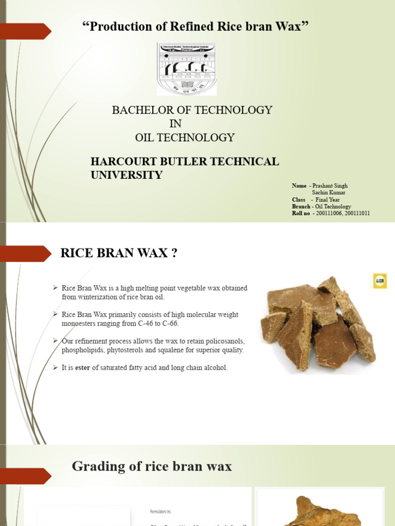 Refined Rice Bran Wax Production Process | PDF | Wax